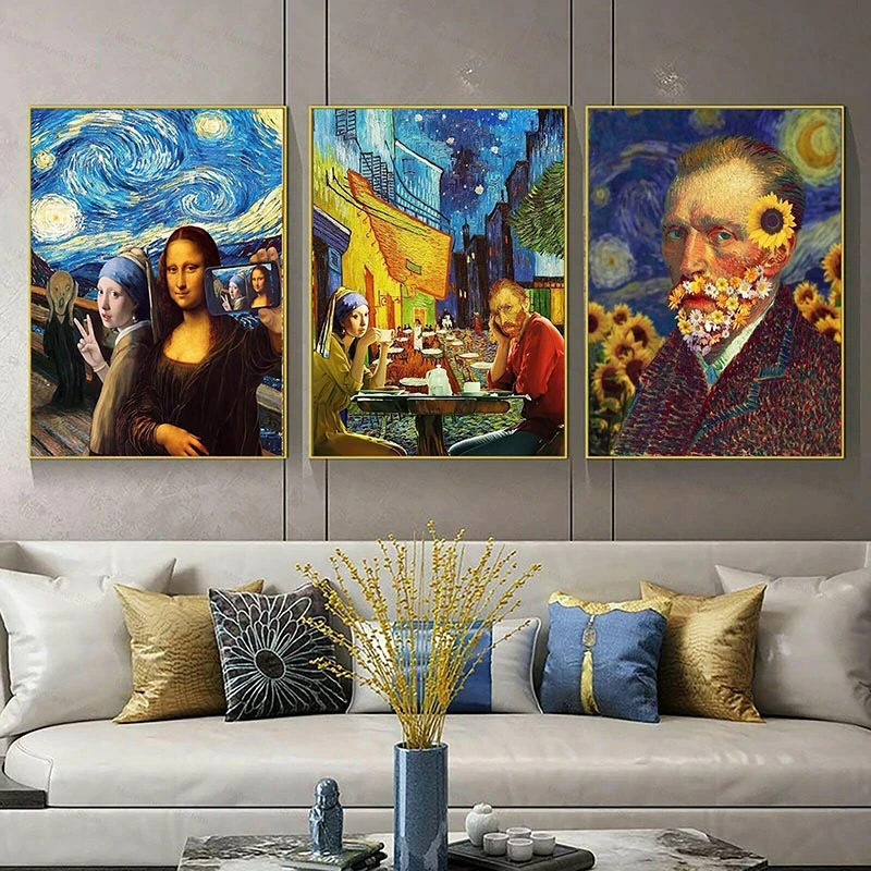 Funny Van Gogh Starry Sky Art Canvas Painting Abstract Mona Lisa ...