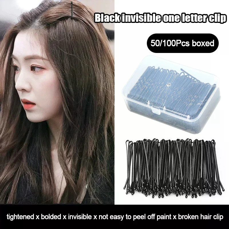 50/100pcs Black Straight Line Hair Clip U-shaped Needle Lady Hairpins ...