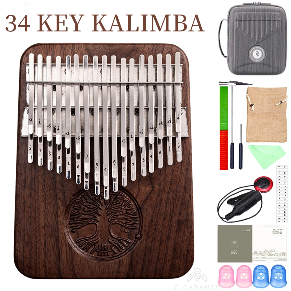 34 Keys Kalimba B Tone Thumb Piano Double Layer Calimba Professional ...