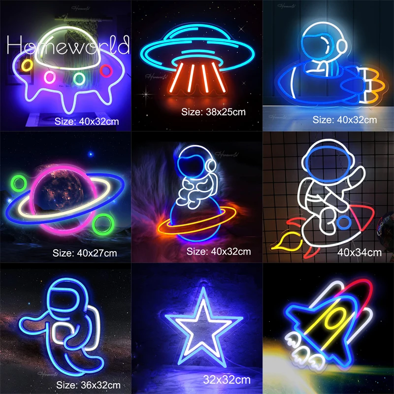 Astronaut Spacecraft Neon Signs LED Spaceship UFO Decoration Lamp Decor ...
