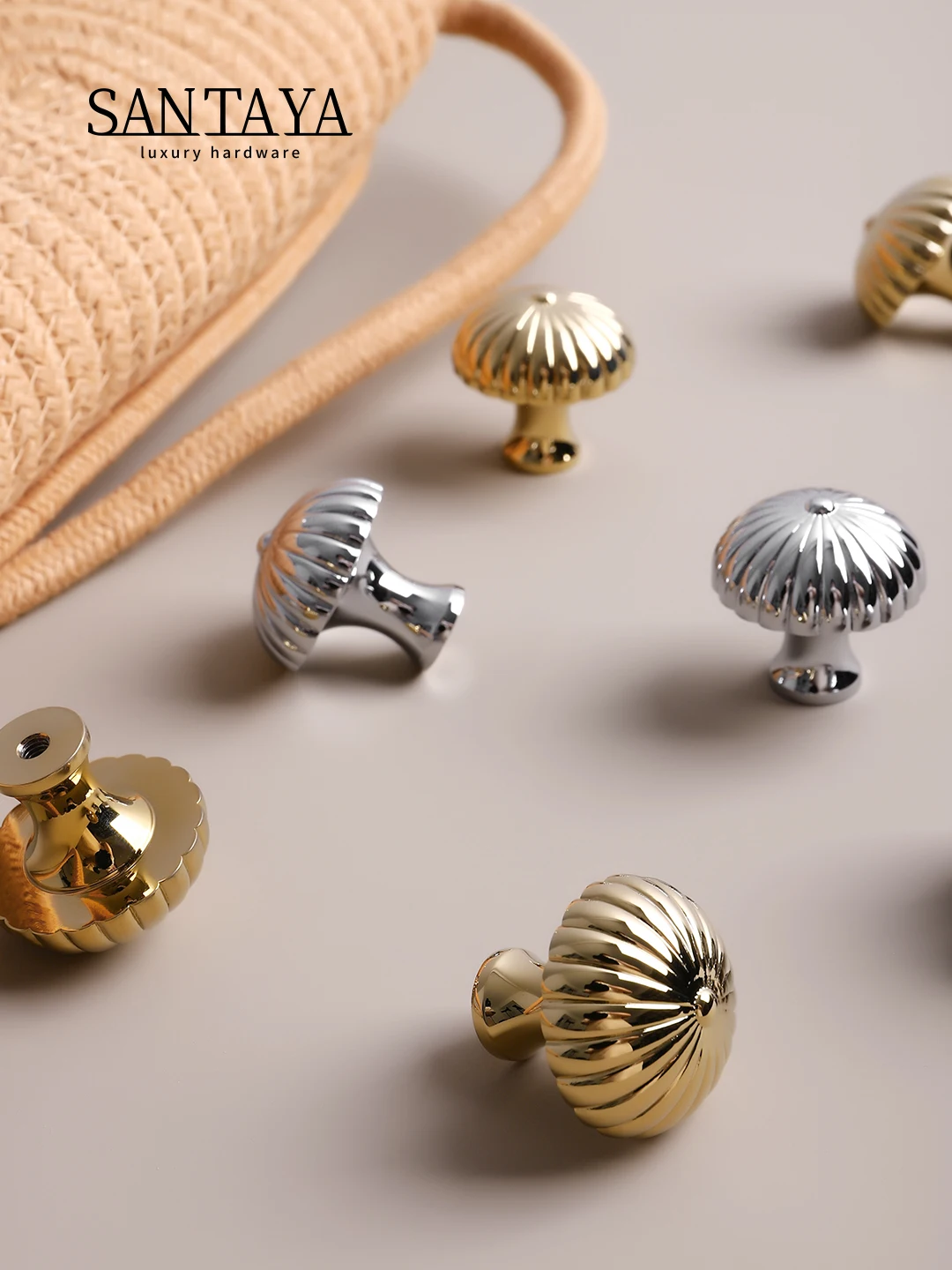 Mushroom-Shaped-Furniture-Brass-Handles-PVD-Plating-Bright-Gold-Silver ...