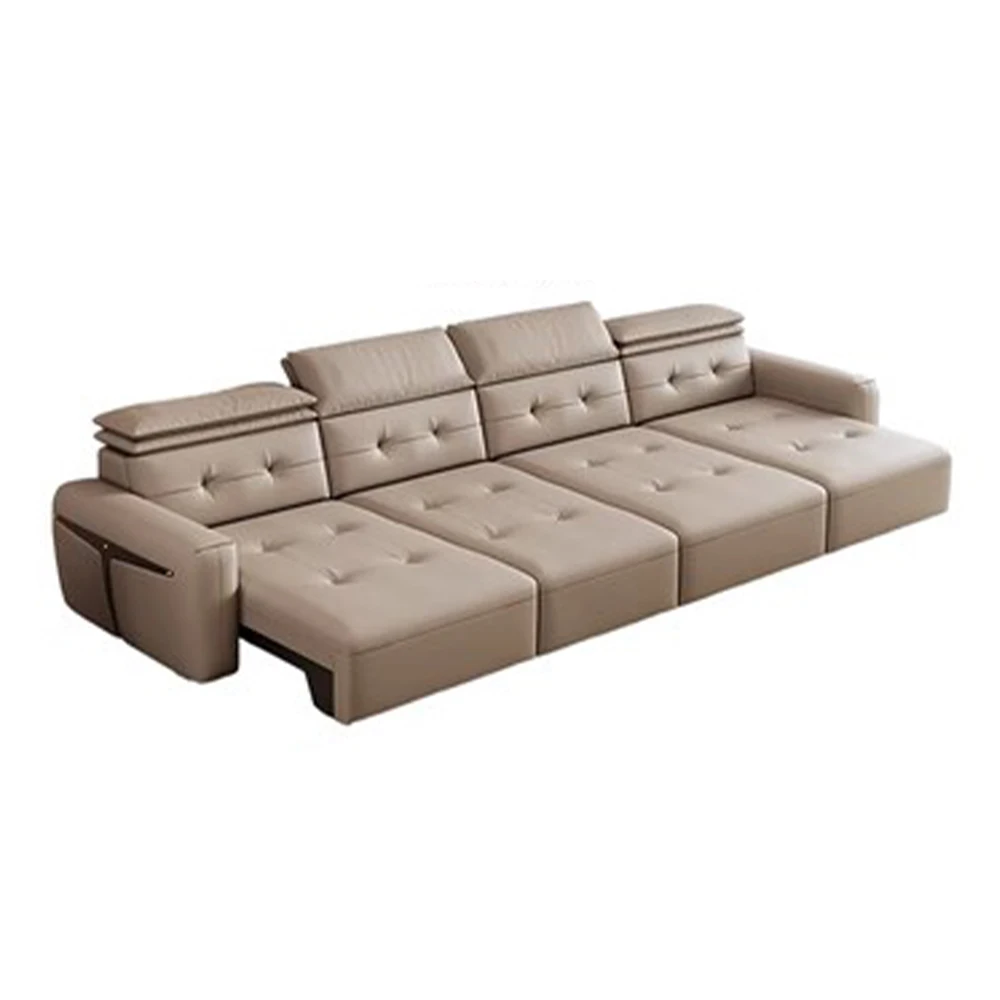Genuine Leather Electric Convertible Sofa Bed with Adjustable Headrest ...