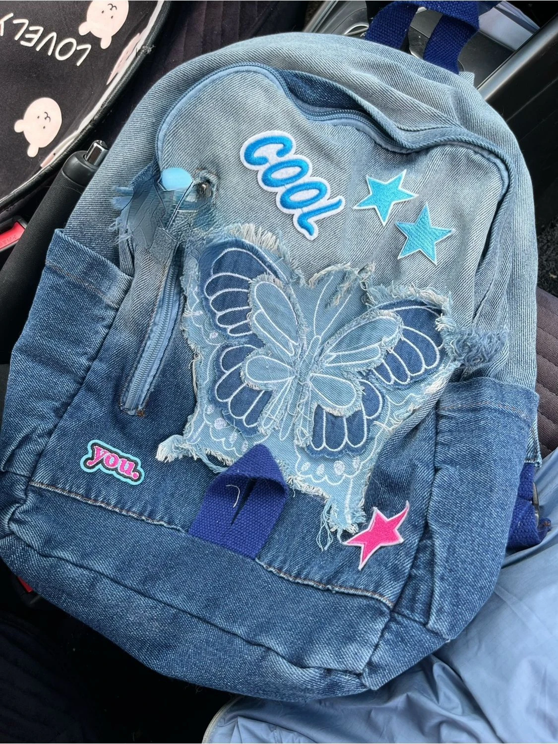 Korean-Vintage-Tie-dye-Denim-Backpack-Y2k-Butterfly-Patchwork-Aesthetic ...