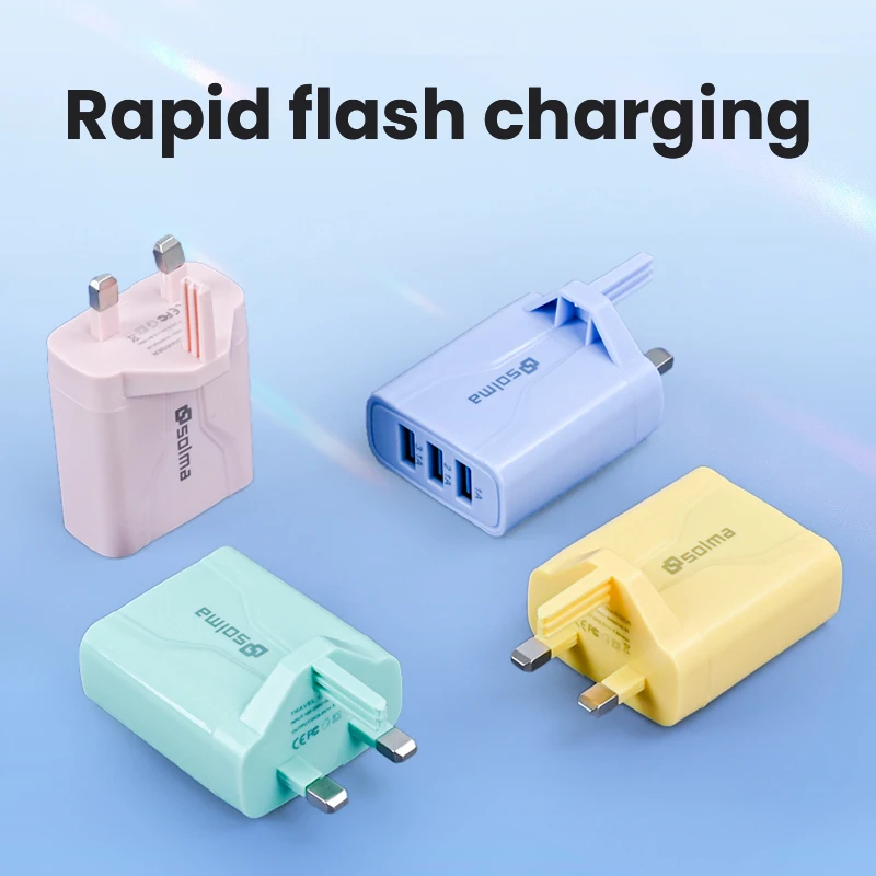 New Fast Charging Head UK Standard 3 Ports USB Travel Charger Macaron ...