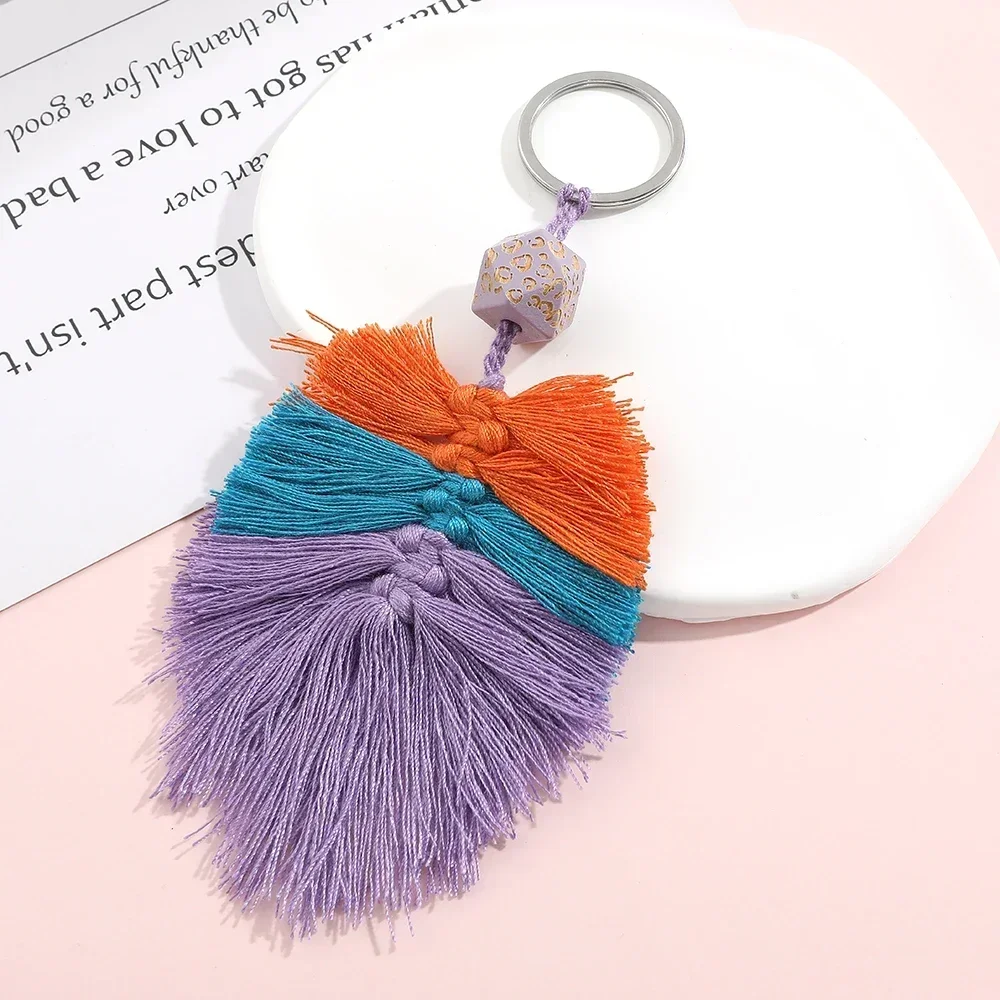 Boho-Handmade-Woven-Feather-Leaves-Tassel-Keychain-Women-Girls-Backpack ...