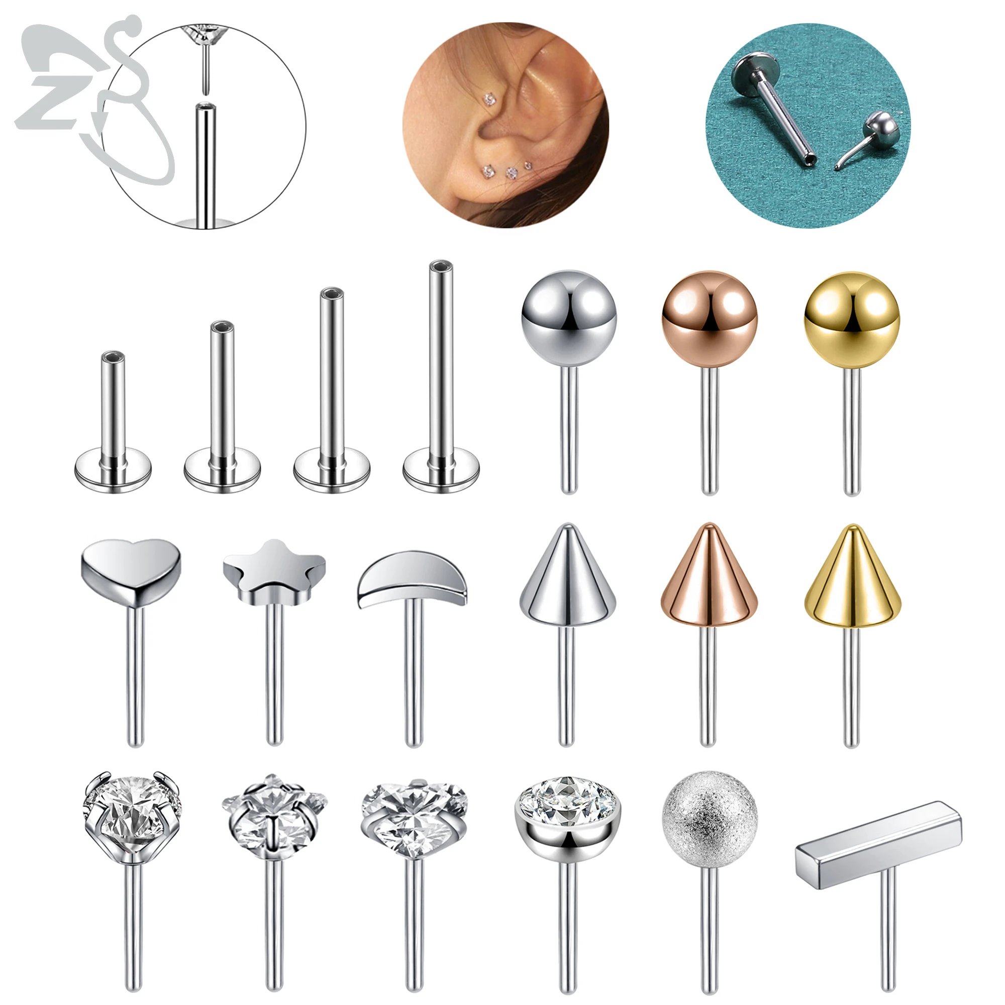 ZS-1-Set-Push-IN-Style-16G-Stainless-Steel-Labret-Ring-Men-CZ-Crystal ...