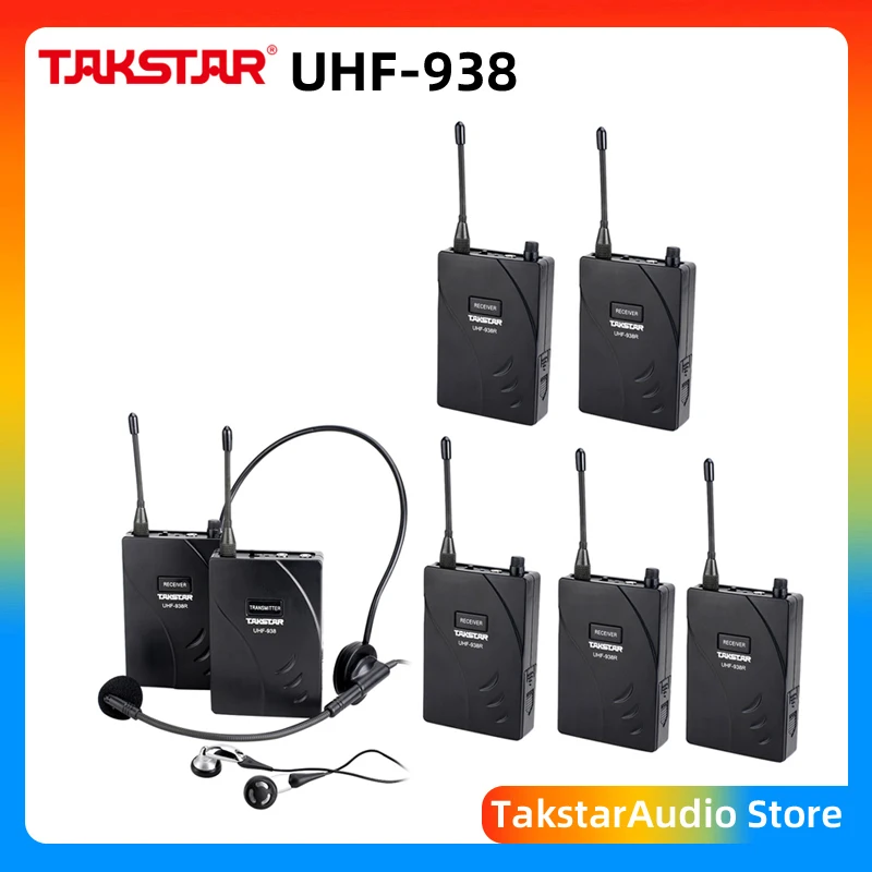 Takstar UHF 938/ UHF 938 UHF frequency Wireless Tour Guide System 50m Operating Range 1 ...