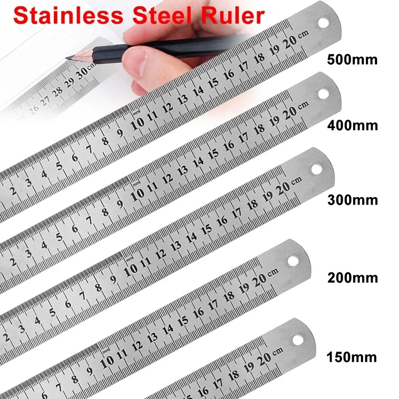 15-50cm Stainless Steel Double Side Straight Ruler Centimeter Inches ...