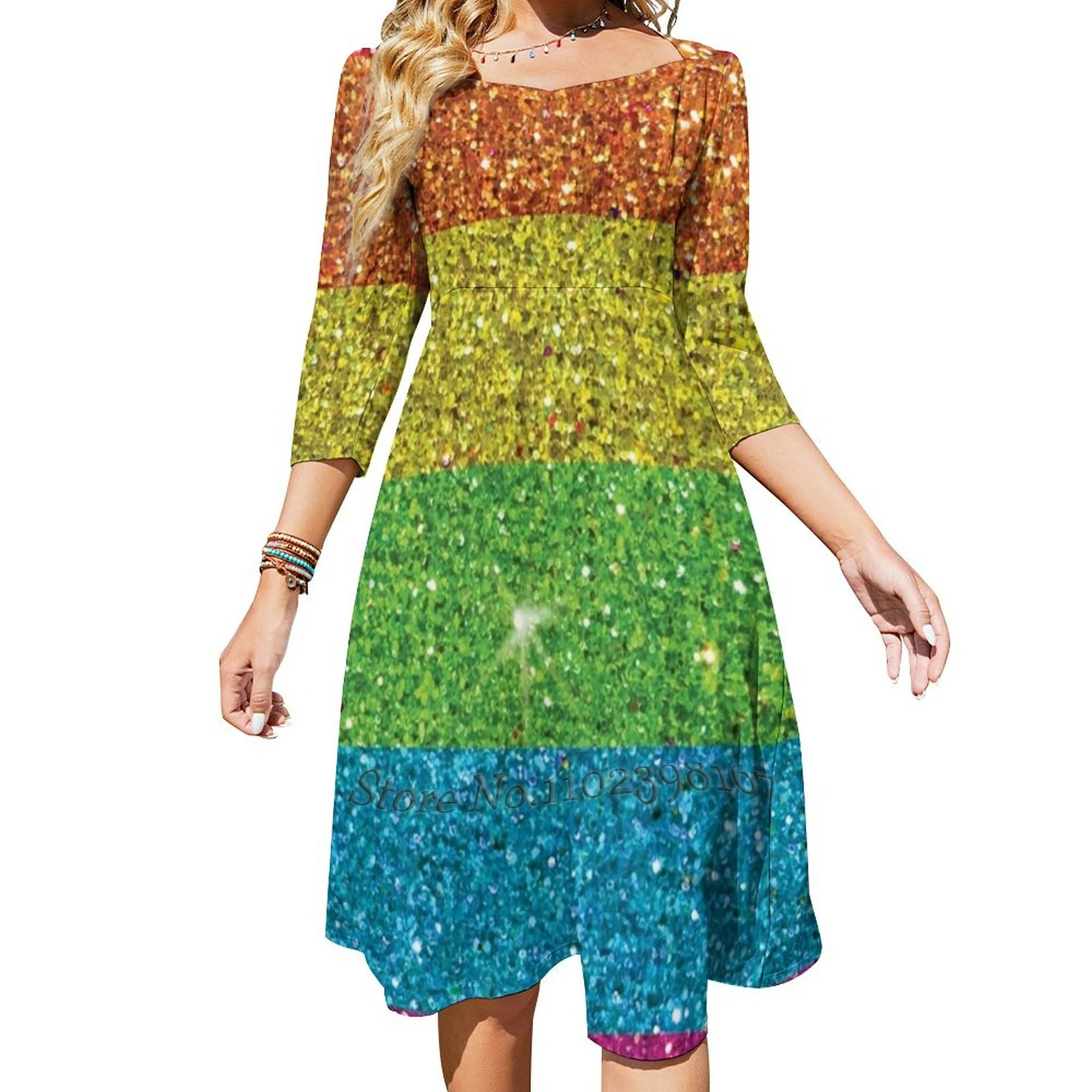 Lgbt Rainbow Glitter Gay Pride Parade Flag Evening Party Dresses Midi ...