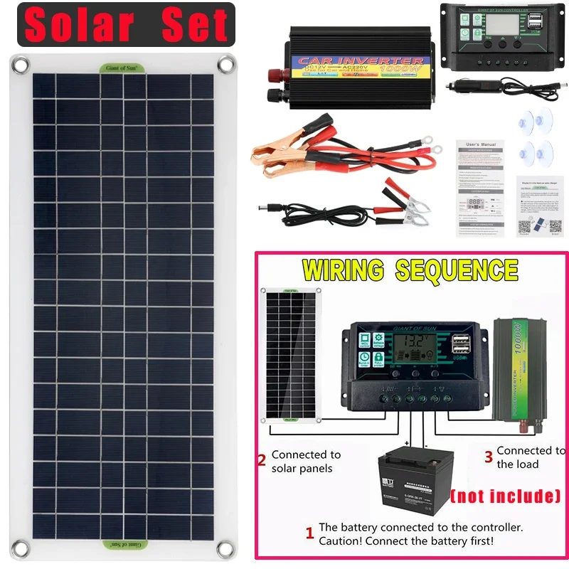 220V Solar Power System 30W Solars Panel+1000W Inverter with Controller ...