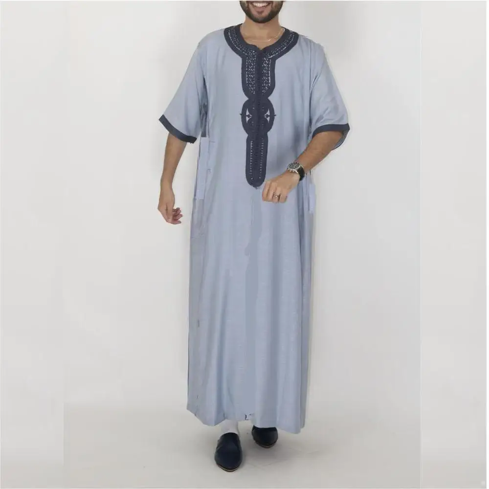 4XL Abaya For Men Loose Arab Men's Islam Thobe Robe Muslim Embroidered ...