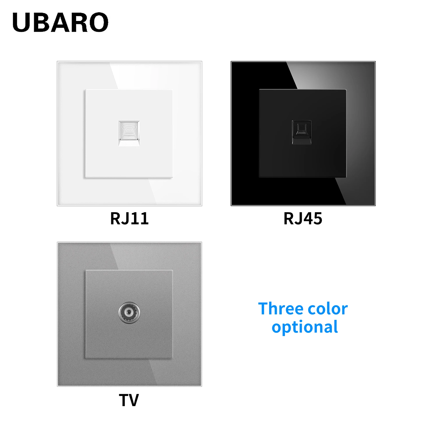 Universal 86*86mm Tempered Glass Panel RJ45 RJ11 TV Satellite Wall ...