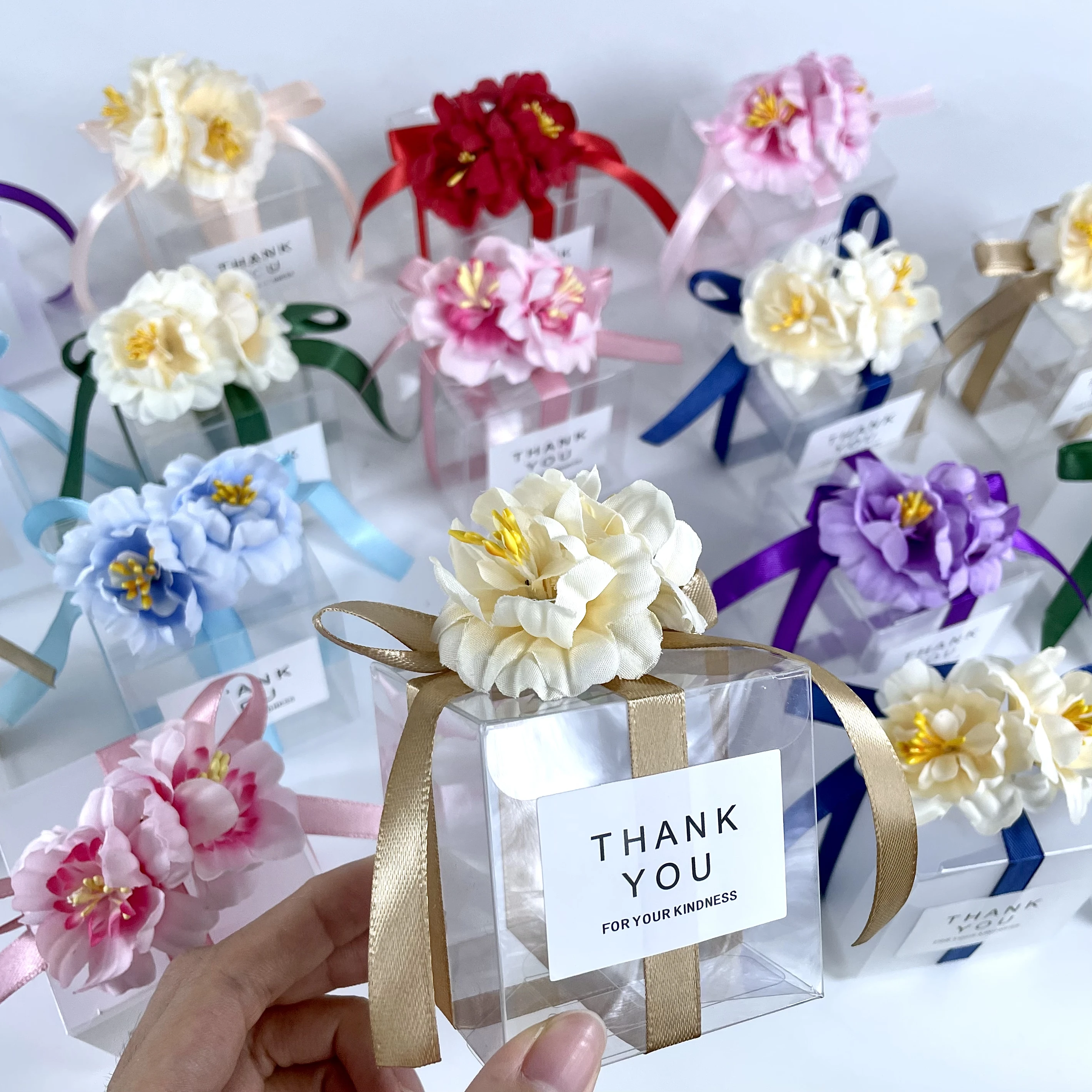 20-50pcs-Clear-PVC-Wedding-Candy-Box-With-Artificial-Flower-Ribbon ...