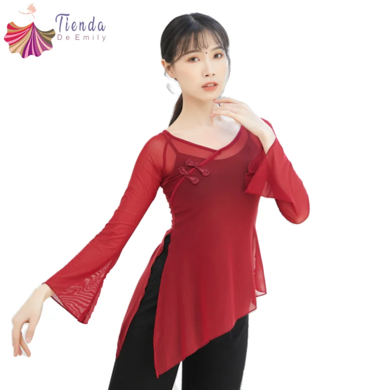 Women-Line-Dance-Costume-Top-Long-Flared-Sleeve-Shirt-Chinese-Folk ...
