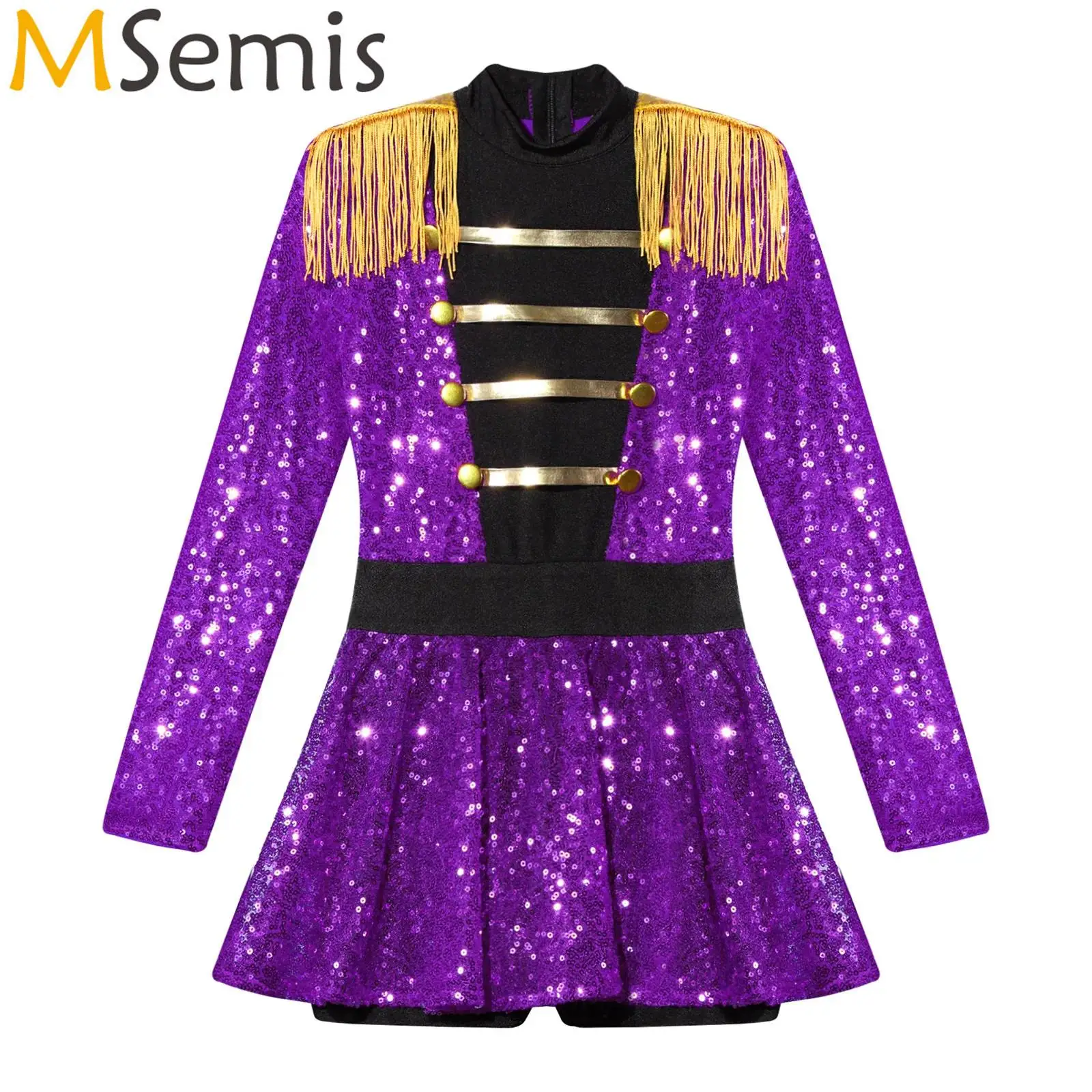 Kids-Girls-Ringmaster-Circus-Dance-Costume-Long-Sleeve-Tassel-Epaulet ...