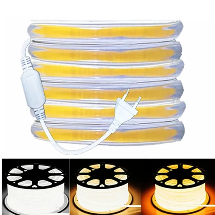 220V COB LED Strip Light EU Power Plug 3000K 4500K 6000K IP67 Buckle ...