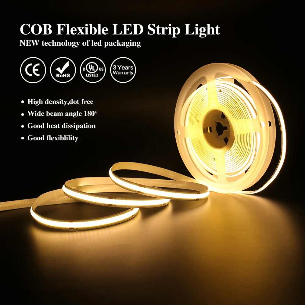 LED-COB-Strip-Light-12V-5V-24V-320-480-LEDs-DC-Plug-2pin-Wire-High ...