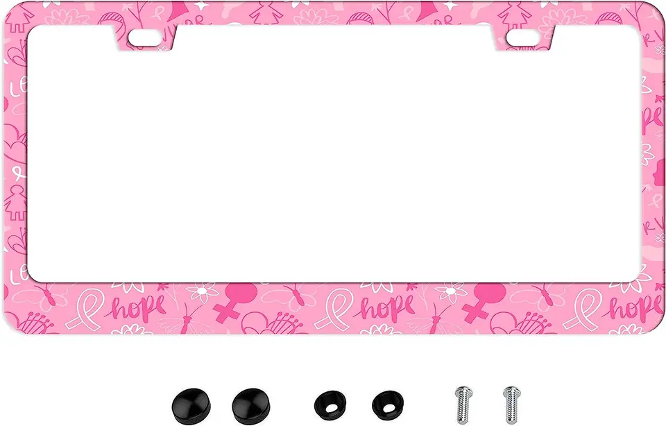 License Plate Cover Pink Ribbon License Plate Frames - 2 Pack Breast ...