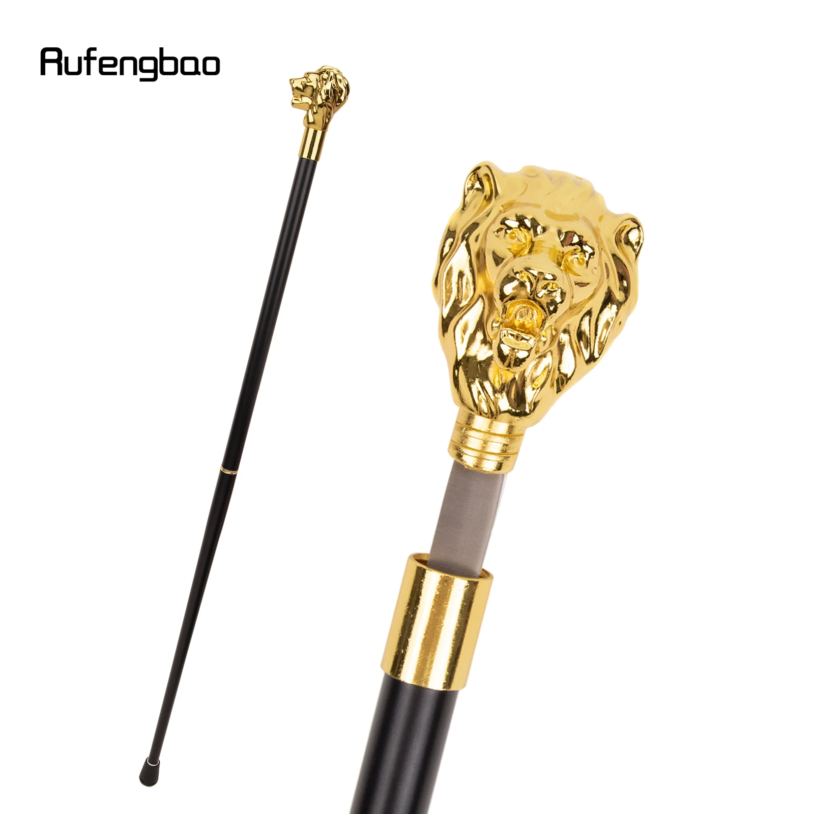 Gold Luxury Lion Head Handle Walking Stick with Hidden Plate Self ...