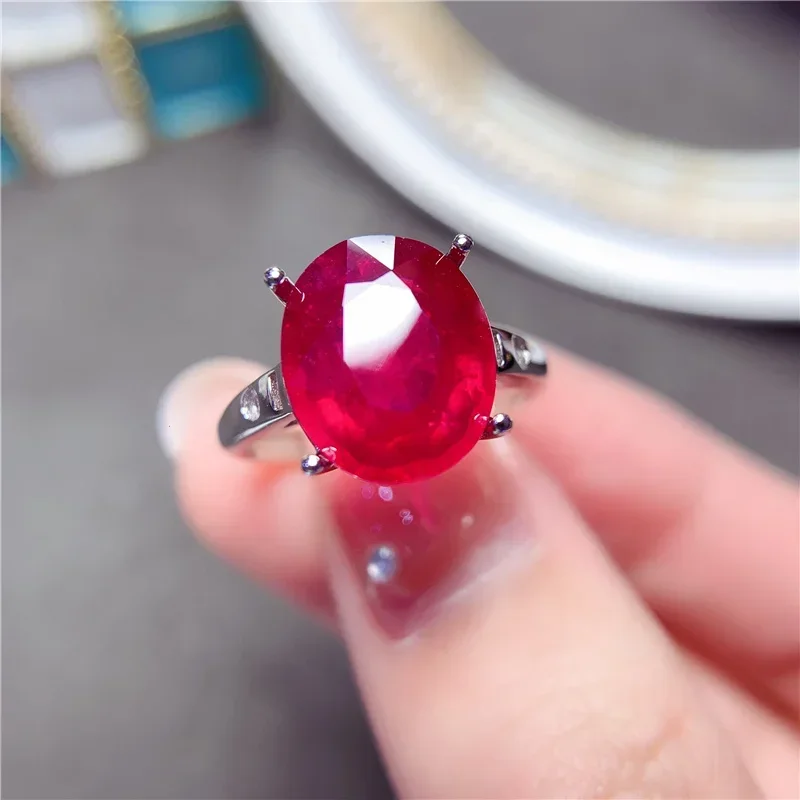 Anillo-de-rub-Natural-para-mujer-de-10x12mm-rojo-sangre-de-Paloma-Plata ...