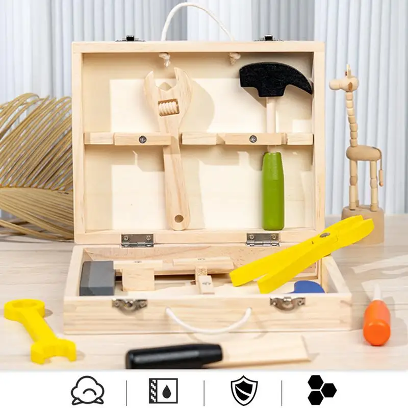 Wooden Toolbox Kids Children Wooden Tool Box Kit Wooden Montessori Toy ...