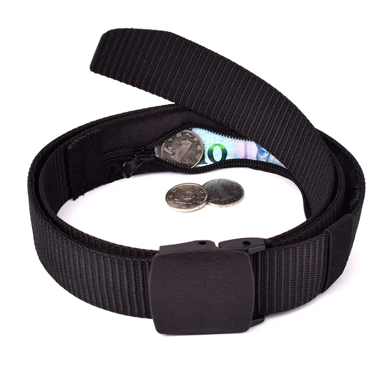 Solid-Nylon-Secret-Cash-Hiding-Belt-Women-Men-Zipper-Travel-Cash-Anti ...
