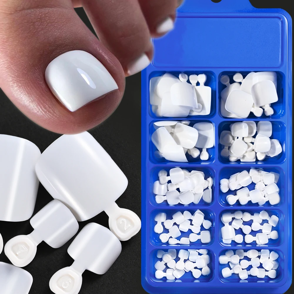 100PCS-Short-Square-False-Toenail-Tips-Full-Cover-White-Artificial-Fake ...