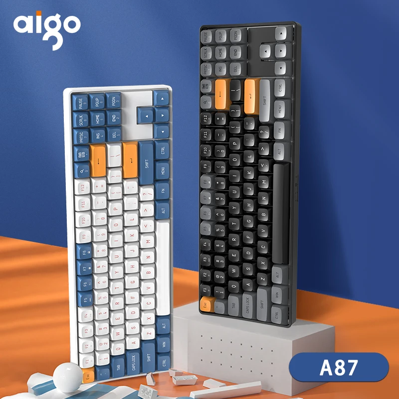 Aigo A87 Gaming Teclado Mecânico 2.4G USB Sem Fio Tipo c Com Fio Interruptor Azul 89 Chave Hot ...