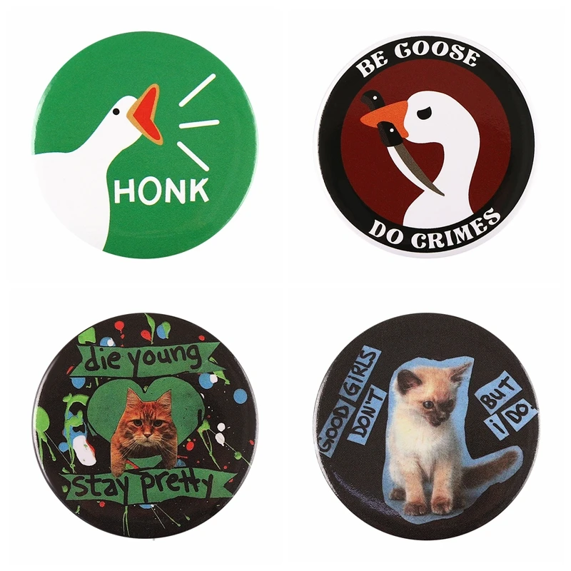 Animals Tinplate Soft Button Pin Cartoon Honk Be Goose Good Girls Cat ...