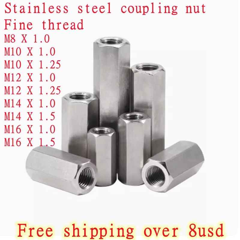 1pc-2pcs-M8-M10-M12-M14-M16-Fine-thread-stainless-steel-Hex-coupling ...