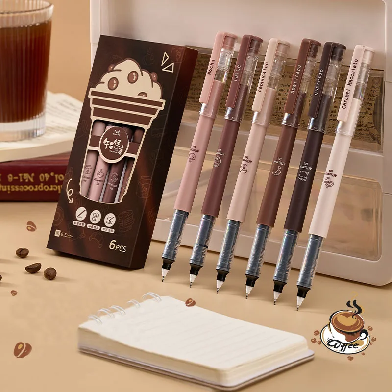 6Pcs/Set Coffee Series 0.5mm Gel Pen High Capacity Gel Ink Pen For ...