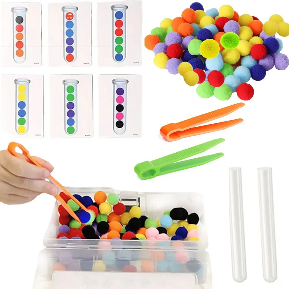 109Pcs-Children-s-Educational-Toy-Test-Tube-Pompoms-Tweezers-Color ...