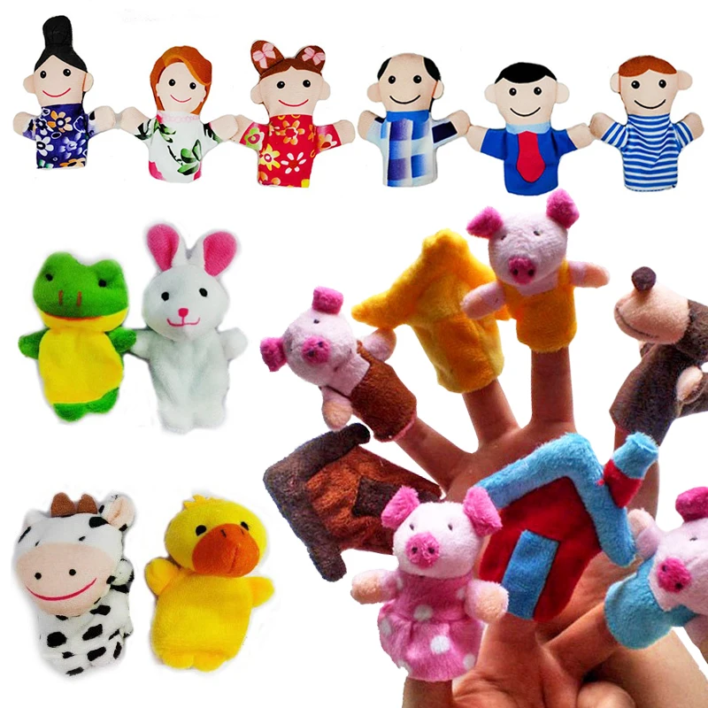 Cartoon Finger Puppet Role Play Story Telling Props Family Animal Style ...