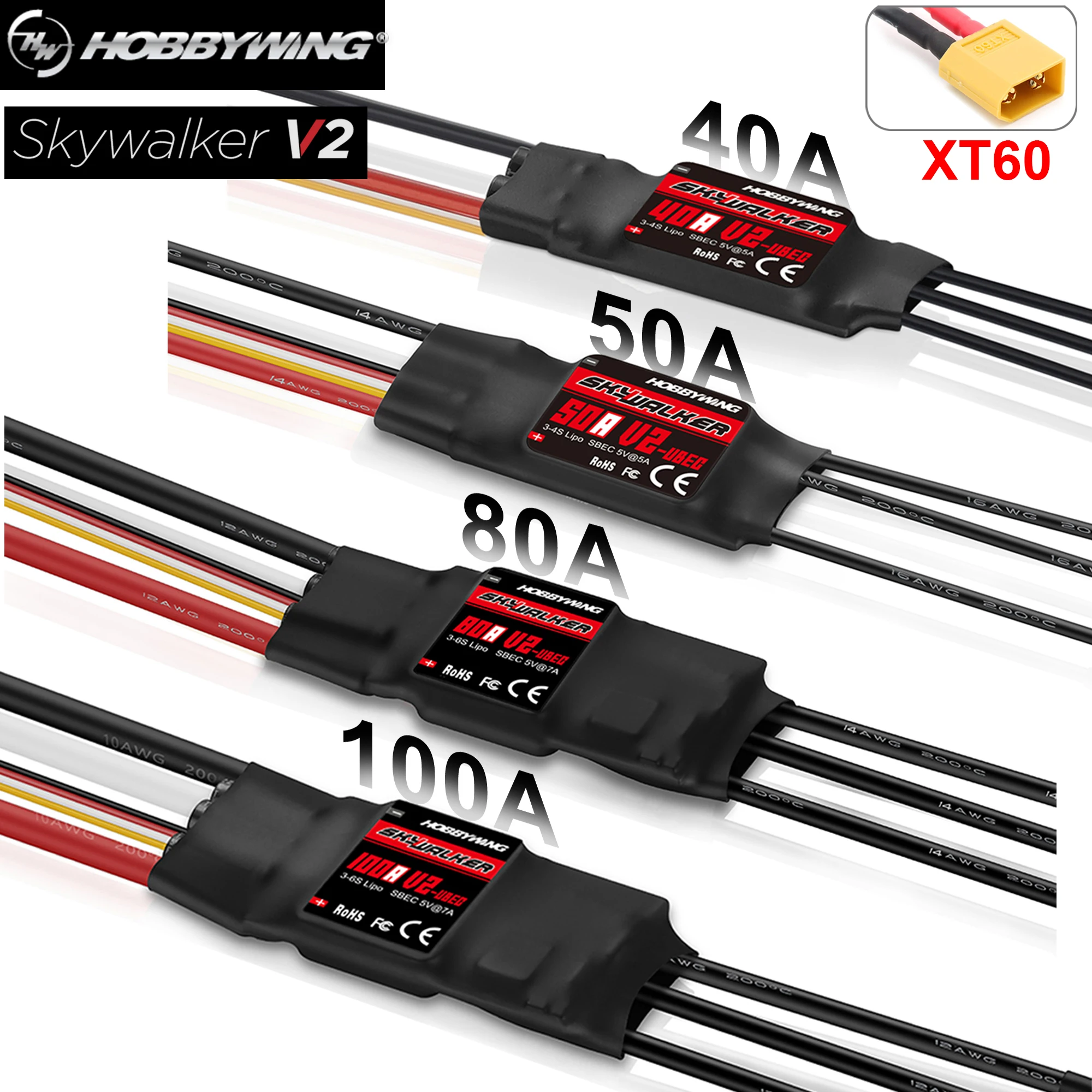 Hobbywing-Skywalker-Brushless-ESC-40A-50A-80A-100A-V2-UBEC-XT60-RC ...