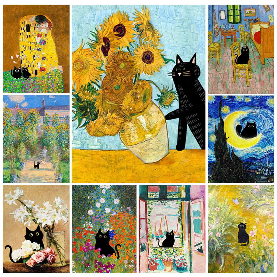 Black-Cat-Knocking-Over-Van-Gogh-s-Sunflowers-Diamond-Painting-Funny ...