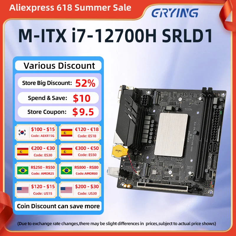 Placa base ERYING Gaming mini itx para PC, con CPU integrada, Core i7, Kit SRLD1, i7, 12700H, i7 ...