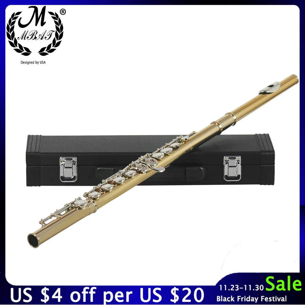 M-MBAT-16-Hole-Flute-Golden-Silver-Key-Flute-High-Quality-With-Storage ...
