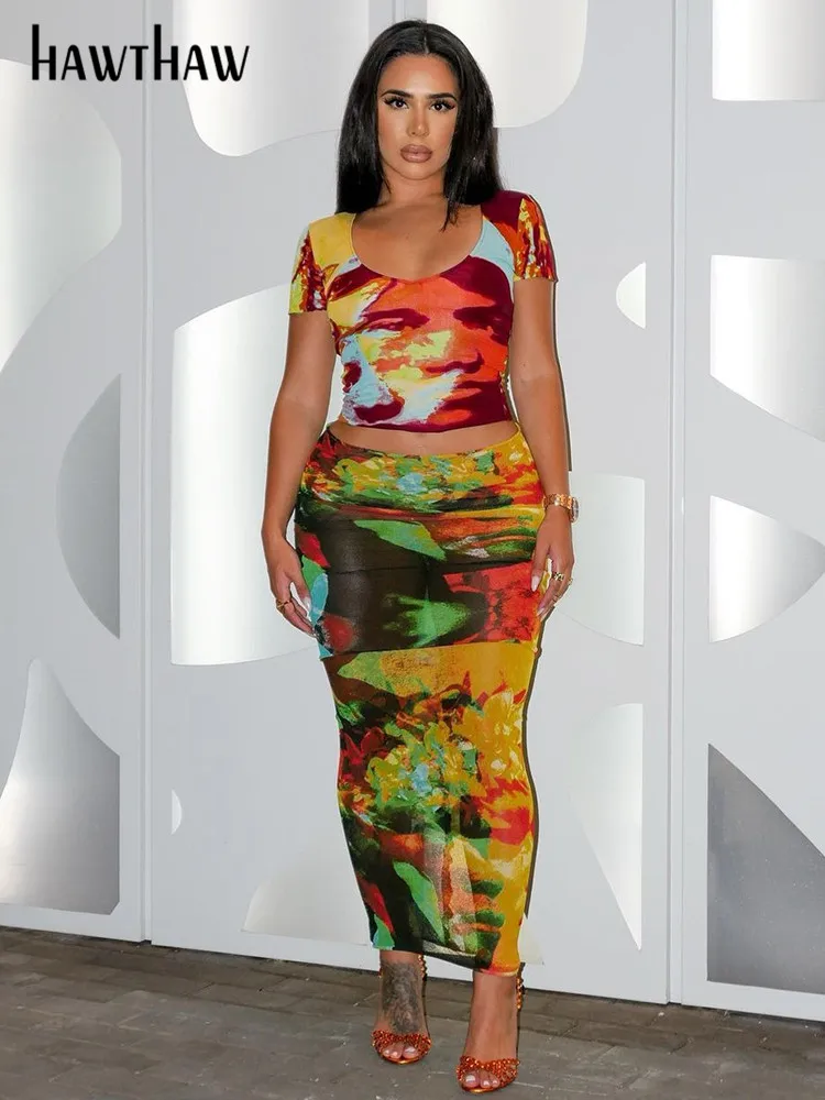 Hawthaw Women 2023 Summer Crop Tops Long Skirt Beach Vacation Two Piece ...