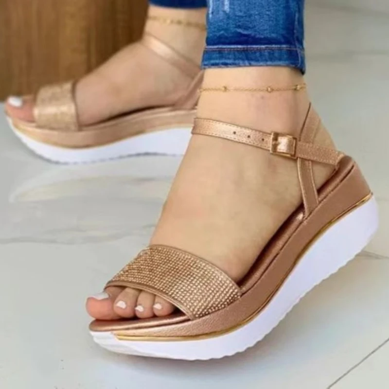 Casual-Rhinestone-Sandals-Women-Buckle-Round-Head-Lightweight ...