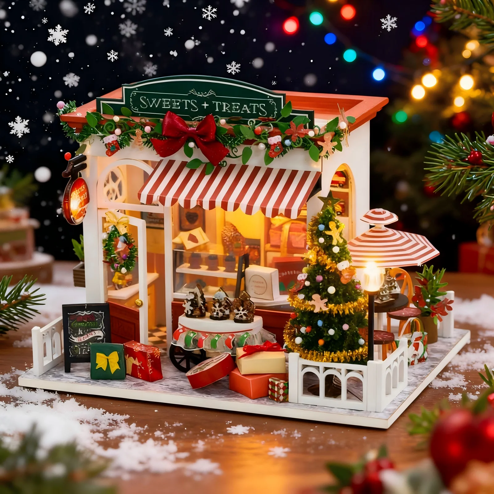 Christmas Dollhouse DIY Miniature Kit with Furniture Xmas Village ...