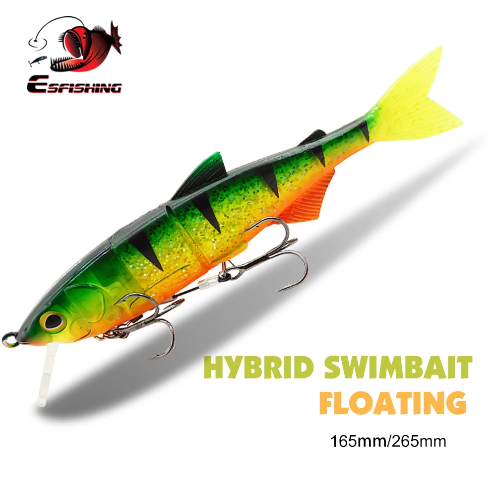 ESFISHING New Big Bait Hybrid Swimbait 165mm 265mm Fishing Lure Hard Plastics Head with Soft ...