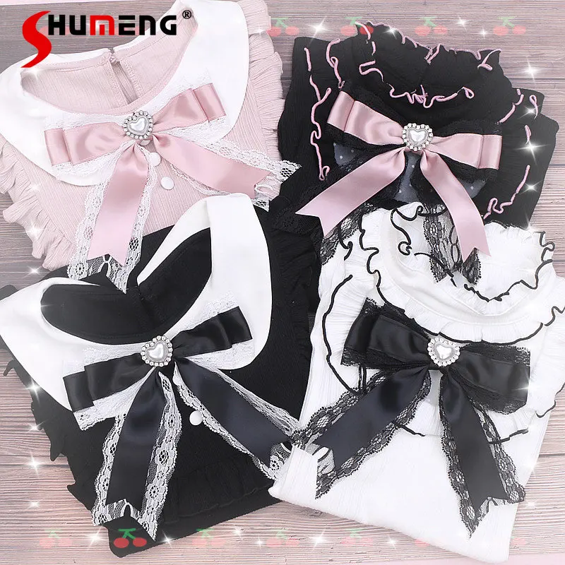Japanese-Style-Sweet-Girls-Lace-Trim-Pearl-Heart-Rhinestone-Neck-Tie ...