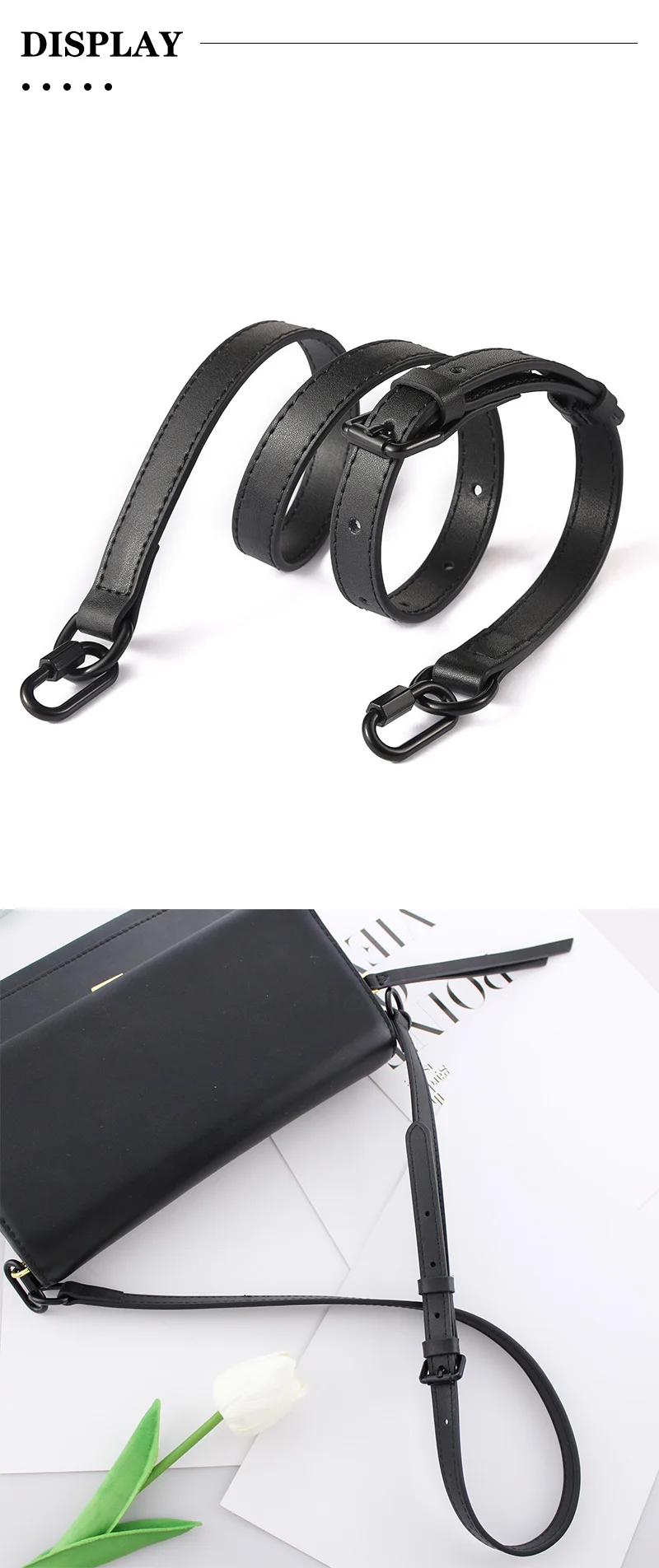Tinberon Genuine Leather Bag Strap Adjustable 70cm-90cm Black Shoulder ...