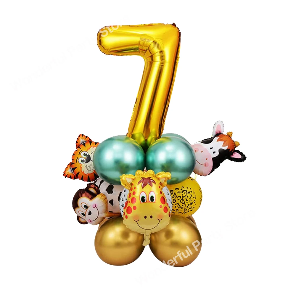 18pcs Jungle Animal Foil Balloons Set Monkey Tiger Cow Giraffe 32Inch ...