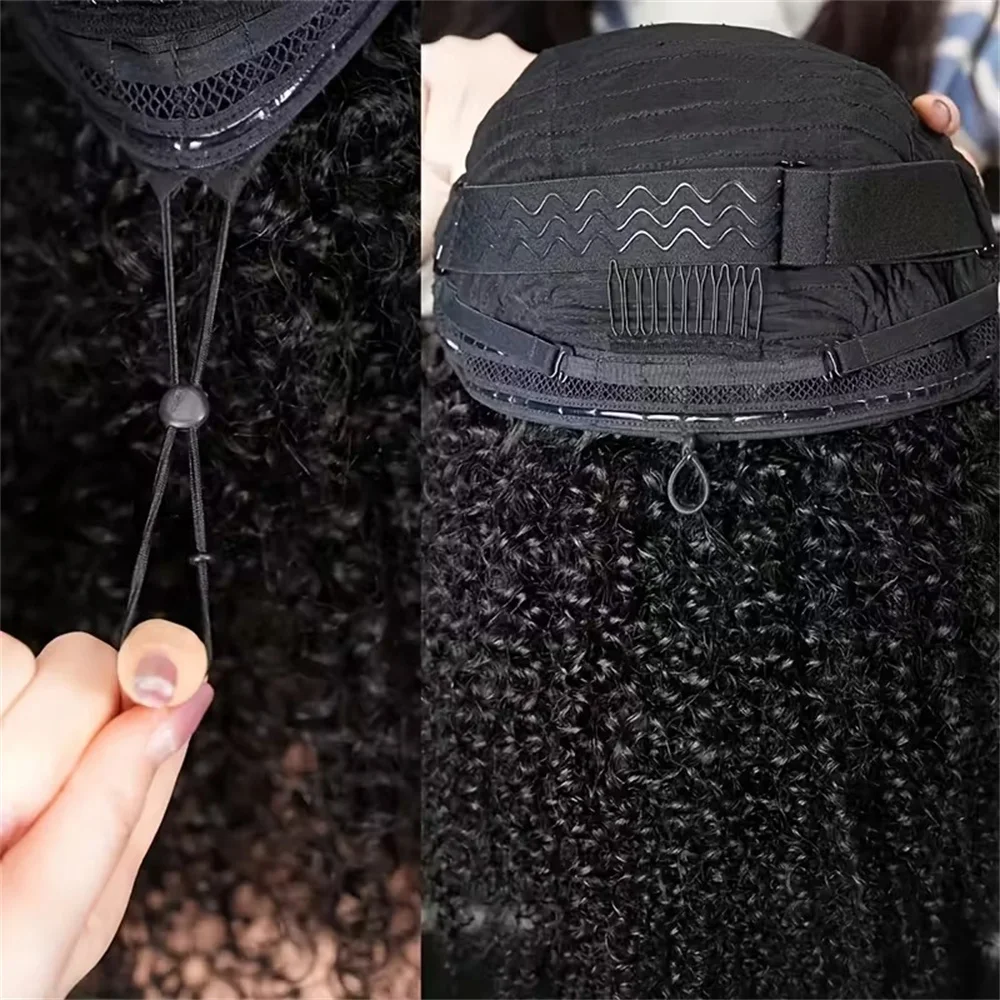 Peluca de media peluca de cabello humano rizado, peluca sin pegamento ...