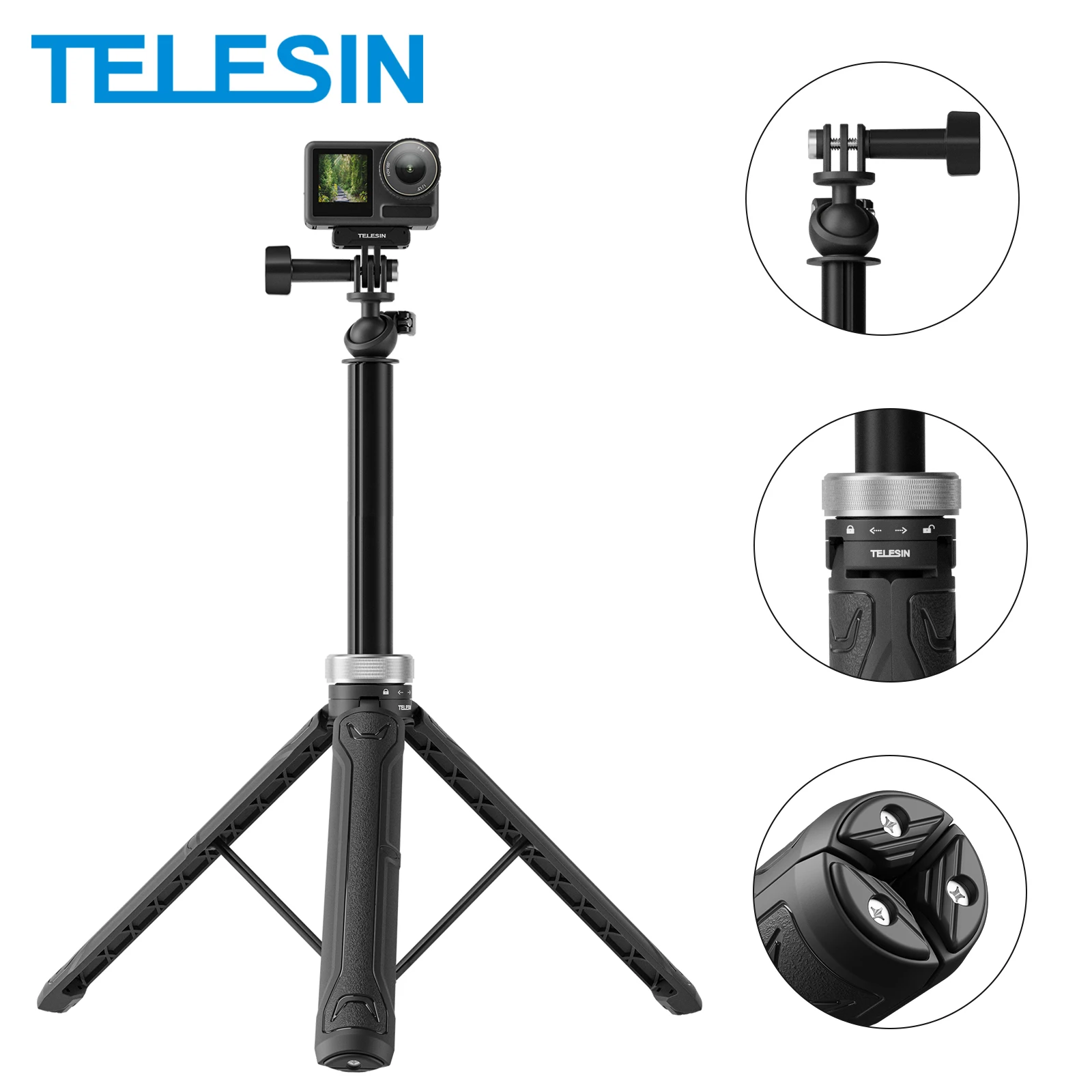 TELESIN-360-Rotation-1-5M-Selfie-Stick-Foldable-Tripod-For-GoPro-Hero ...