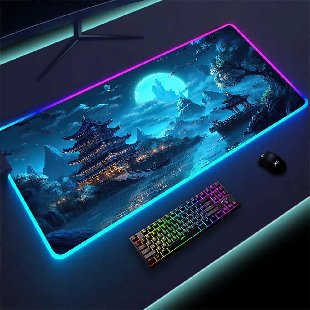 Azul-Mousepad-com-LED-Backlit-Mouse-Pad-RGB-Desk-Mat-Fantasia-Paisagem ...