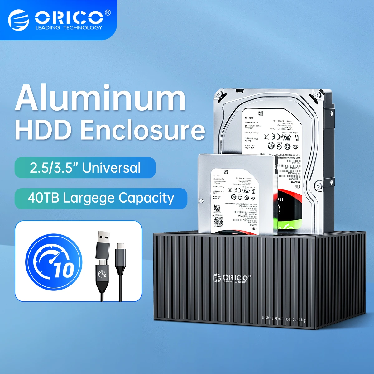 ORICO HDD C타입 케이스, 3.5 인치, 10Gbps 하드 디스크 도킹 스테이션, 2.5, 3.5 인치 HDD, SSD용 ...