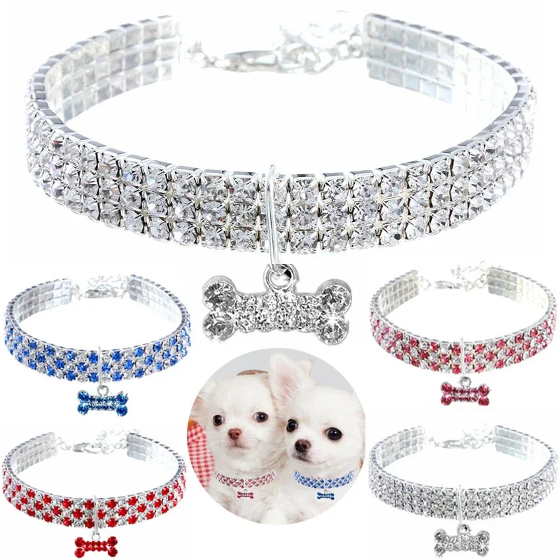 Bling-Pet-Dog-Collar-Pitbull-Pug-Bone-Pendant-Crystal-Cat-Collars-Small ...