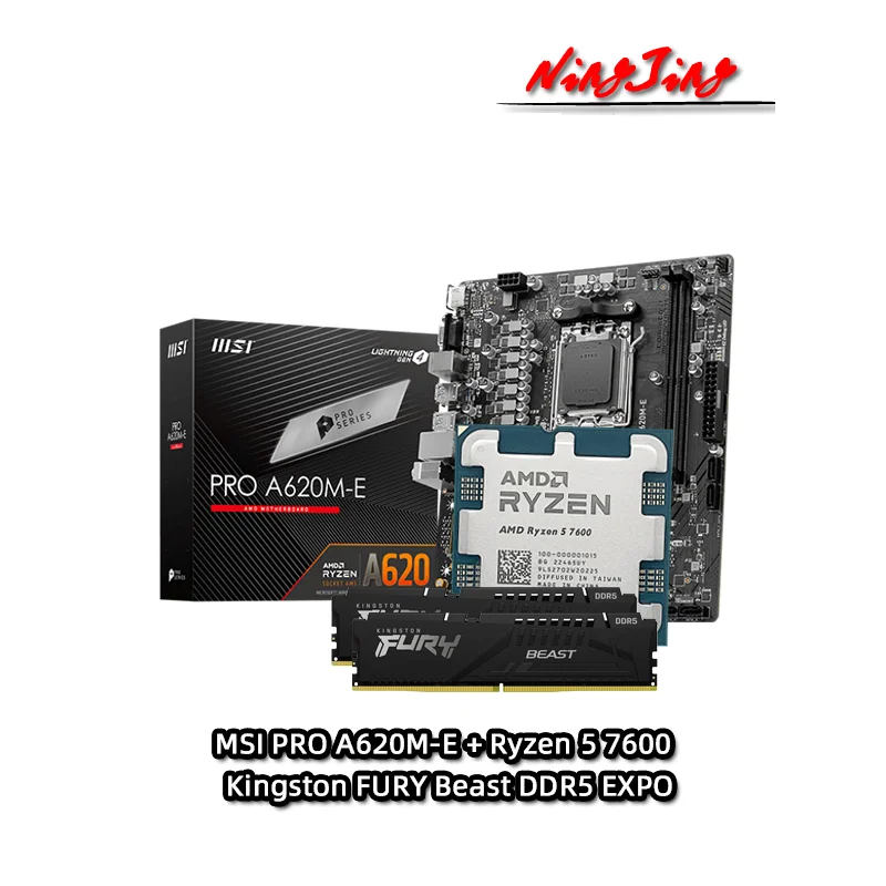 AMD Ryzen 5 7600 R5 7600 CPU + MSI PRO A620M E Motherboard + Kingston ...